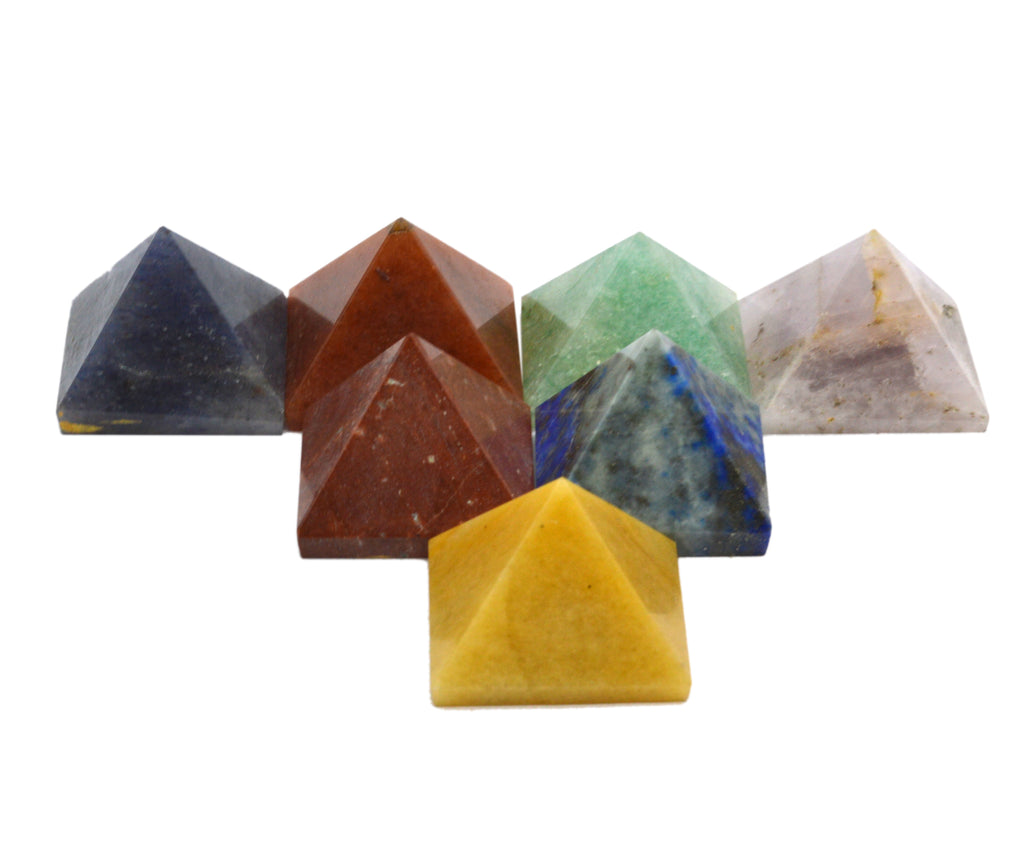 Seven Chakra Pyramid Set with Symbols – Healing Crystals India